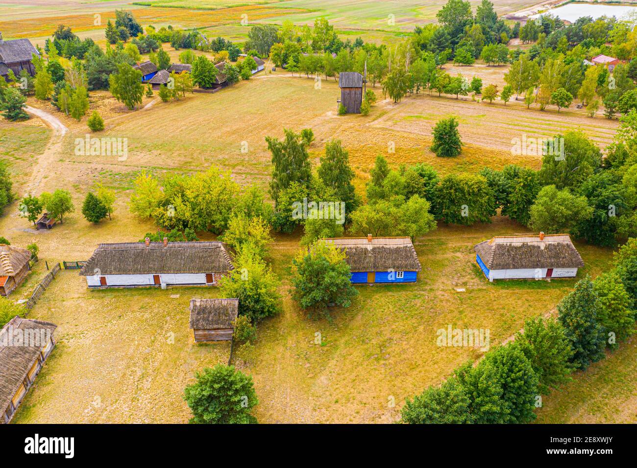 Maurzyce wooden architecture heritage park, antique building in open ...