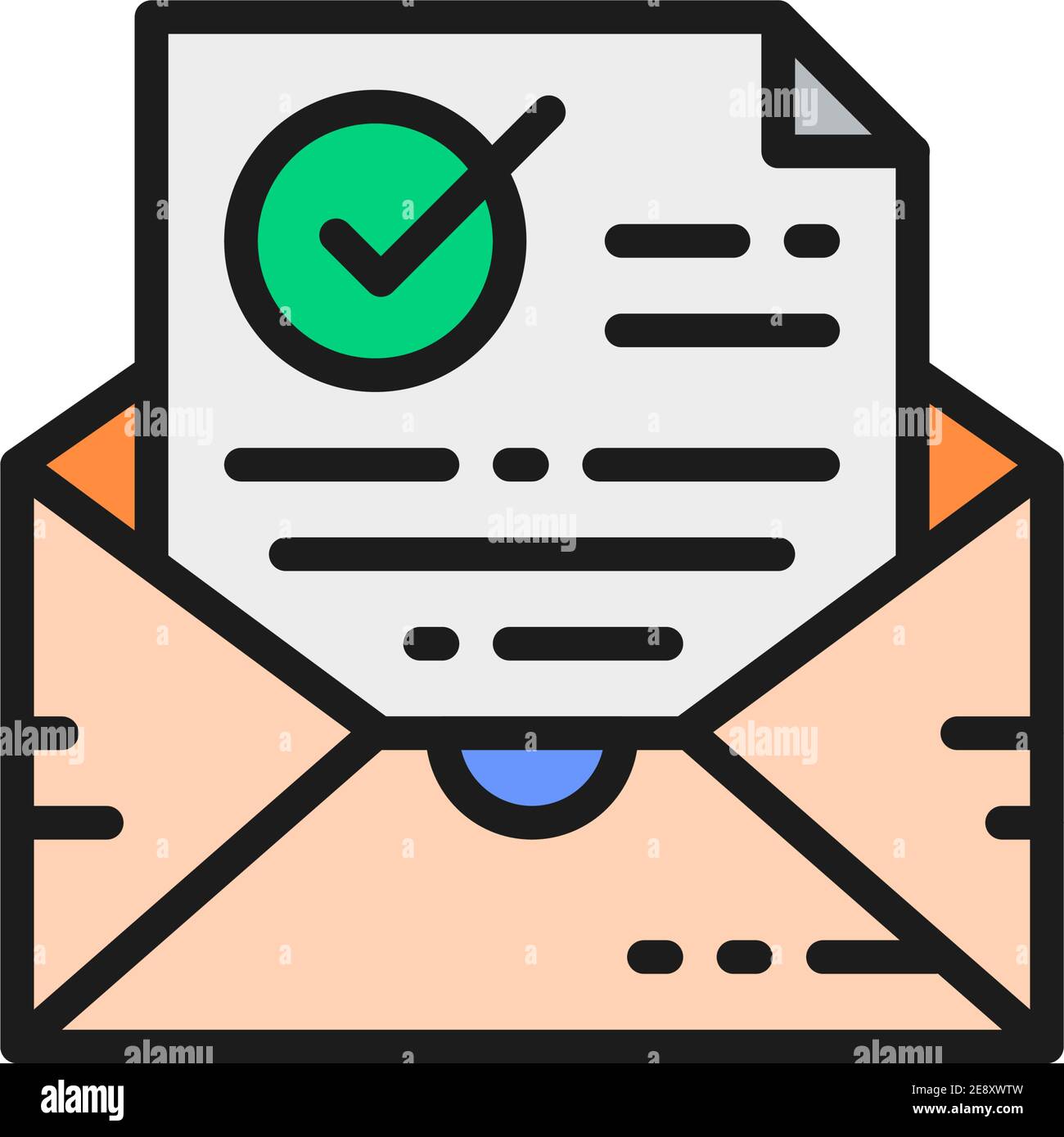 Confirmation letter, checked, envelope with check mark color line icon ...