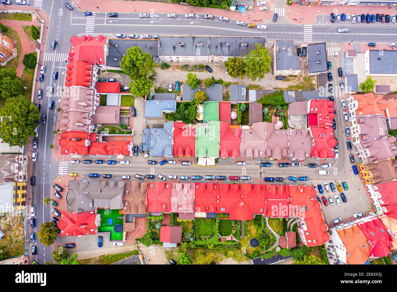 Top aerial panoramic view of Lowicz old town historical city centre ...