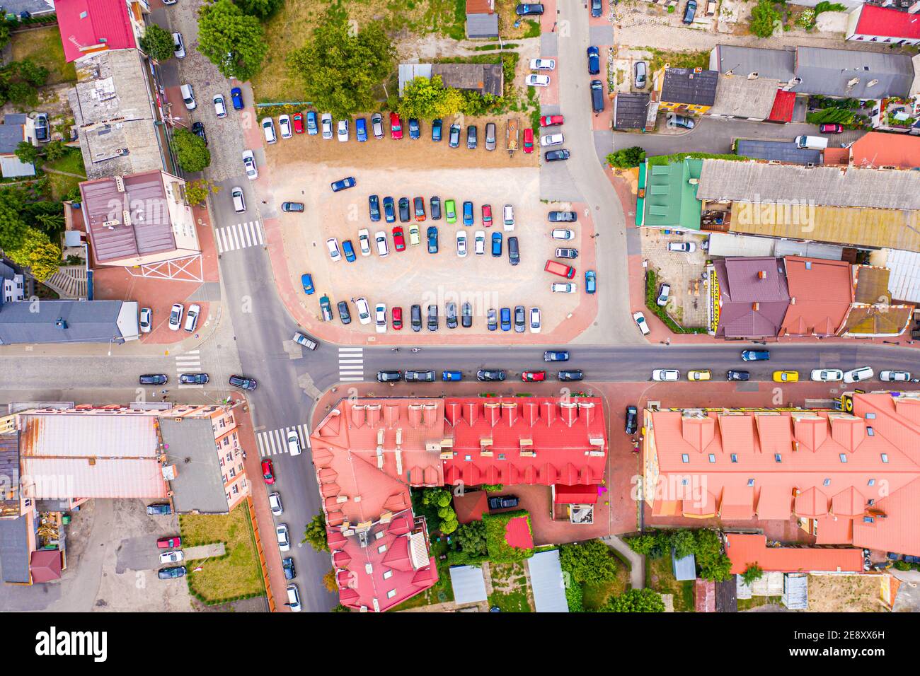 Top aerial panoramic view of Lowicz old town historical city centre ...