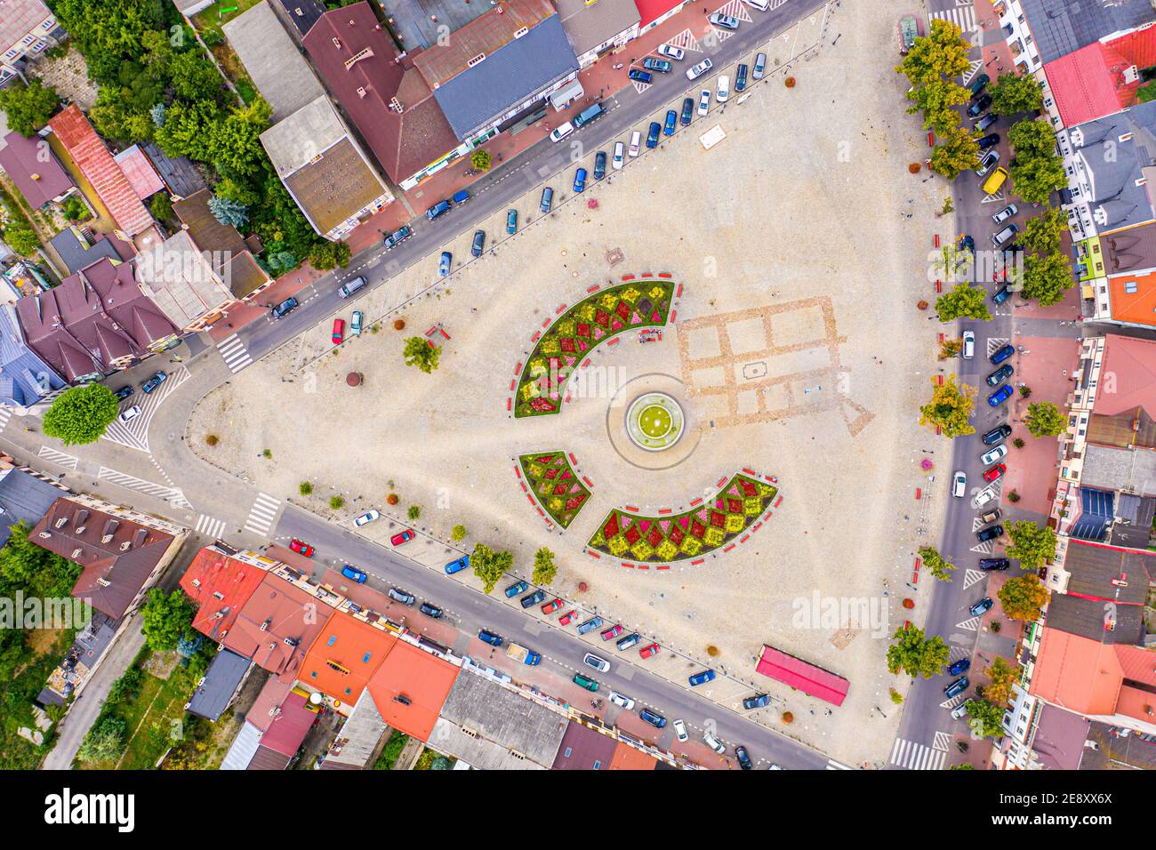 Top aerial panoramic view of Lowicz old town historical city centre ...