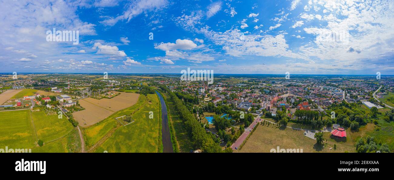 Top aerial panoramic view of Lowicz old town historical city centre ...