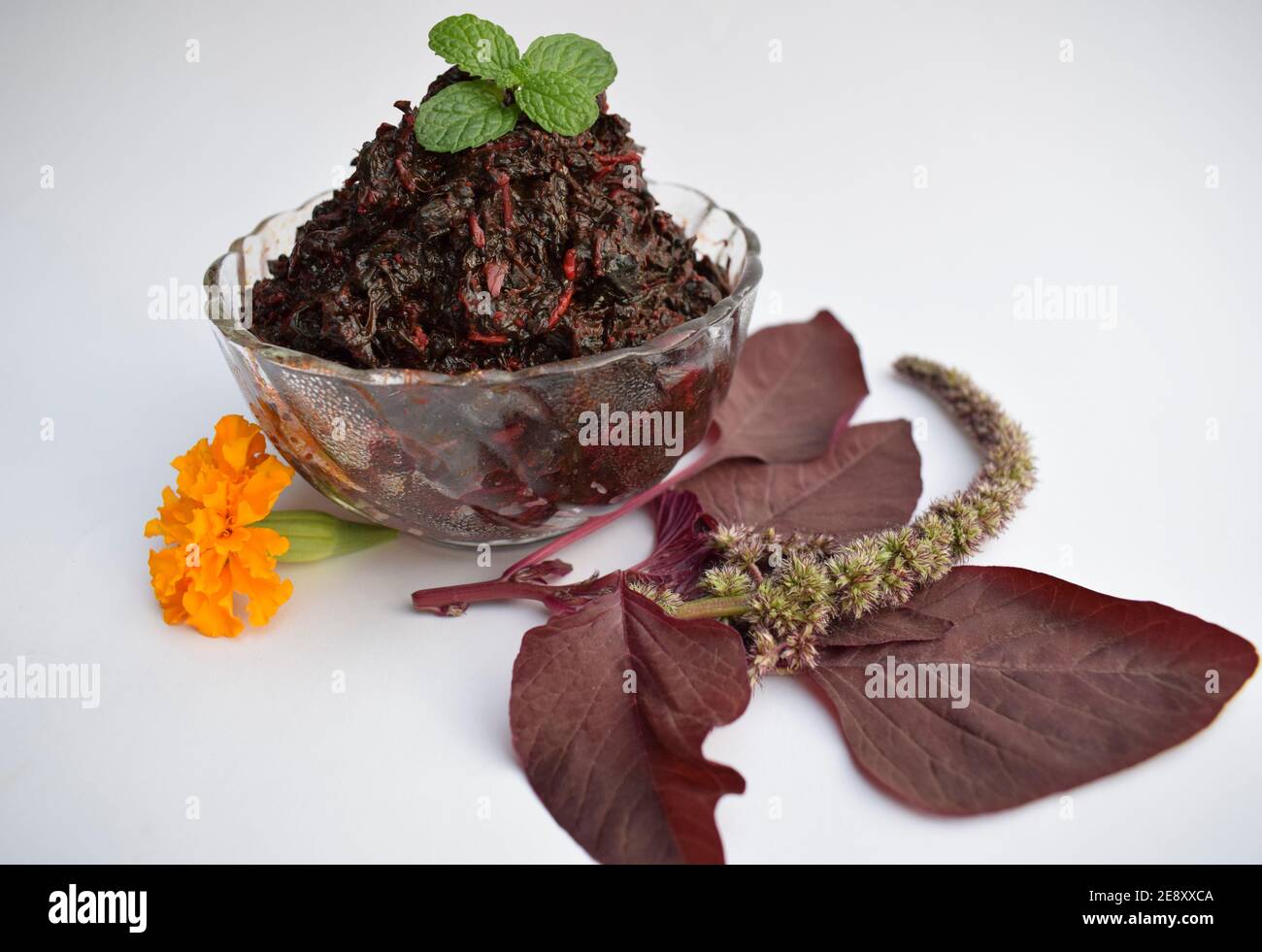 Tasty curry of Indian red spinach or Red chowli bhaji or Amaranth ...