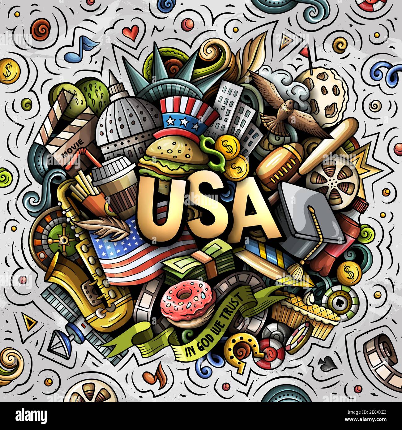 USA hand drawn cartoon doodle illustration Stock Vector Image & Art - Alamy