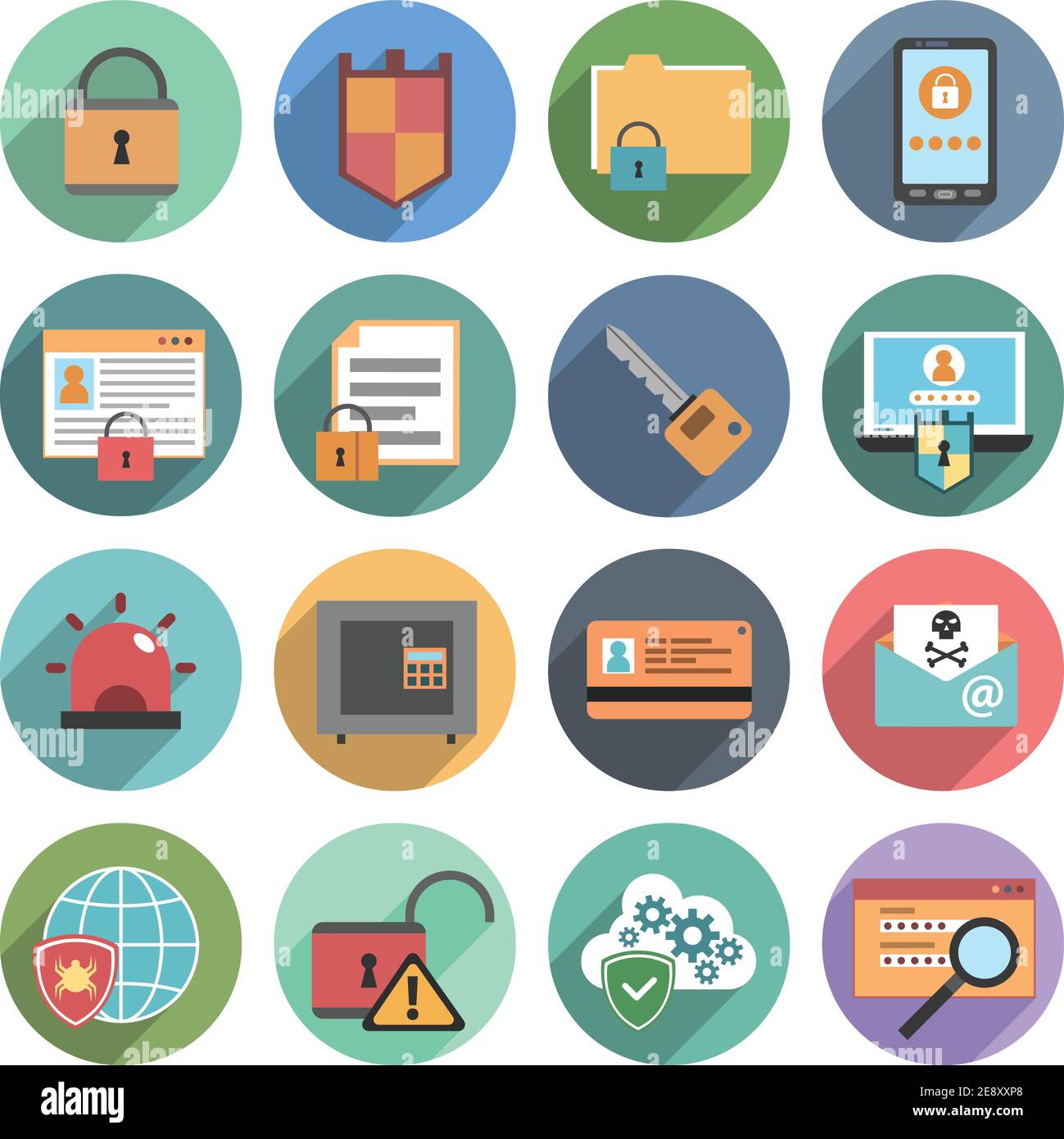 Internet technology computer protection software service flat icons set ...