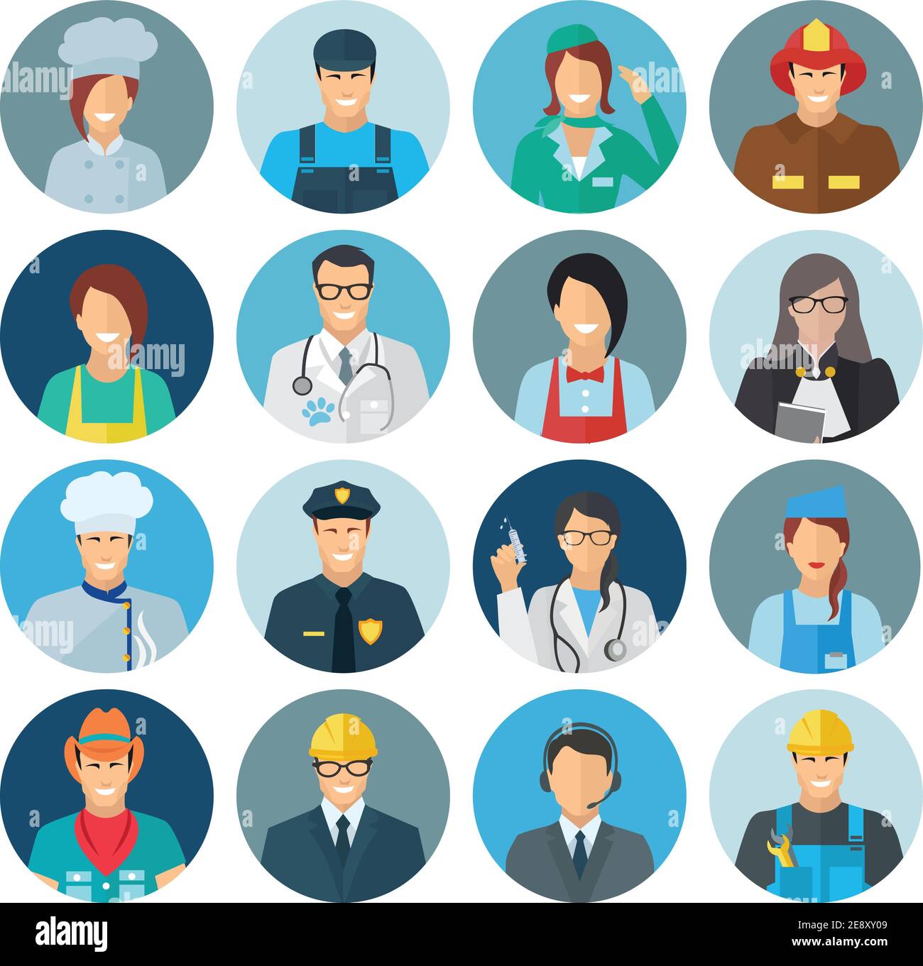 Profession avatar flat icon set with chef mechanic policeman isolated ...