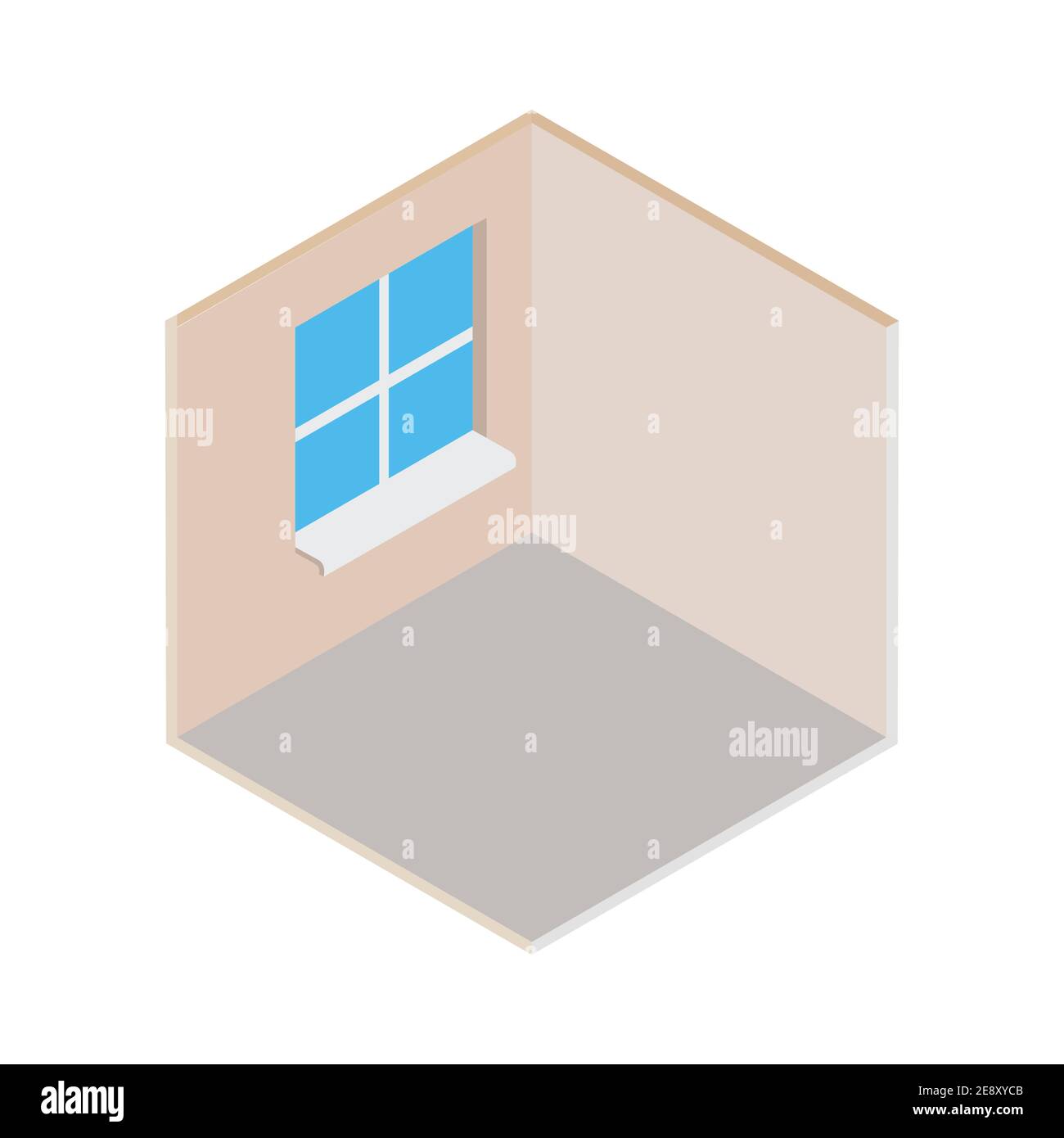 Isometric empty room icon. Vector 3d building area window wall interior ...