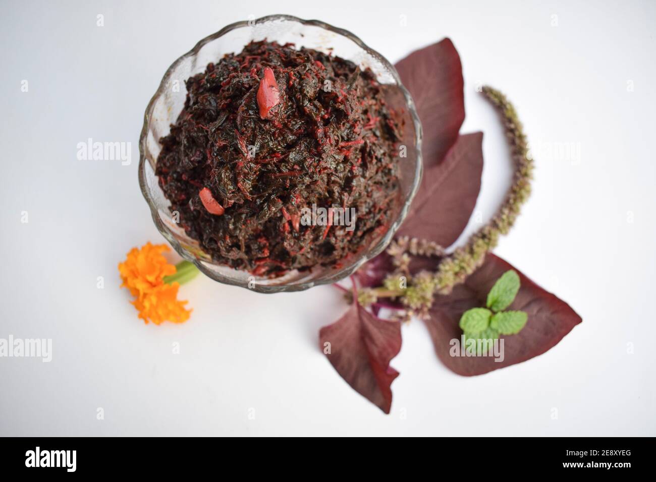 Red chowli bhaji or Amaranth leaves in sunlight. Seasonal indian green ...