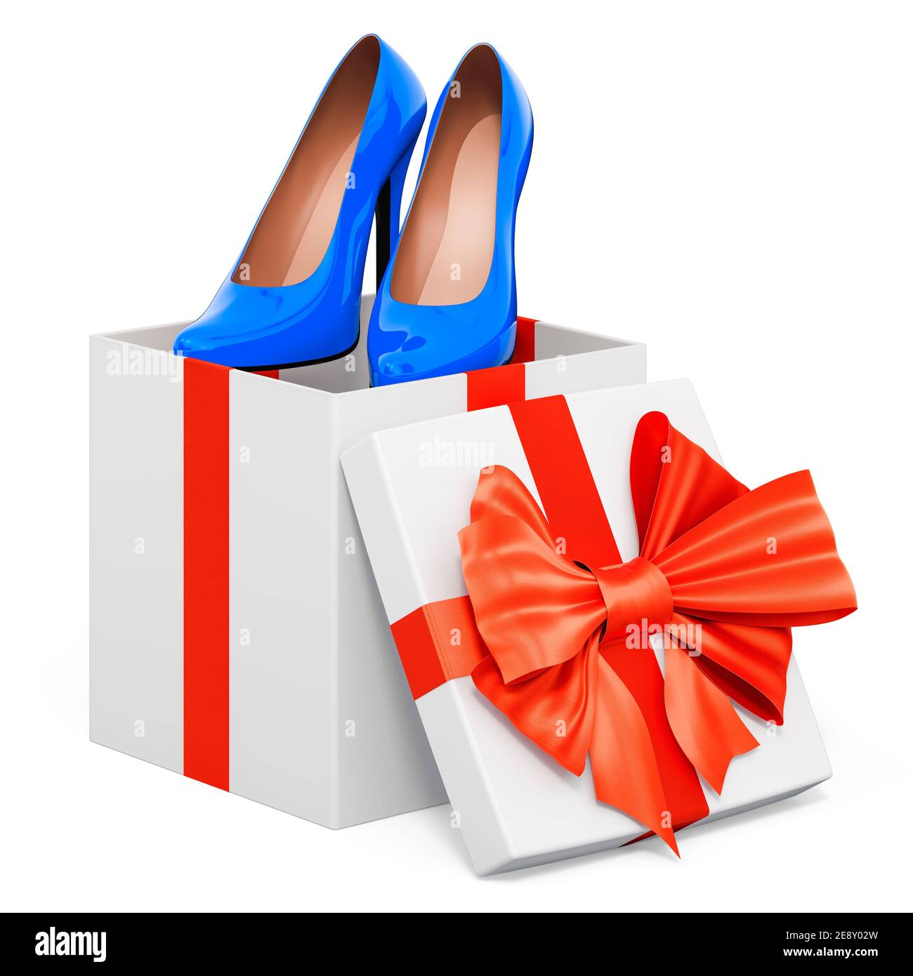 High heel shoes inside gift box, present concept. 3D rendering isolated ...