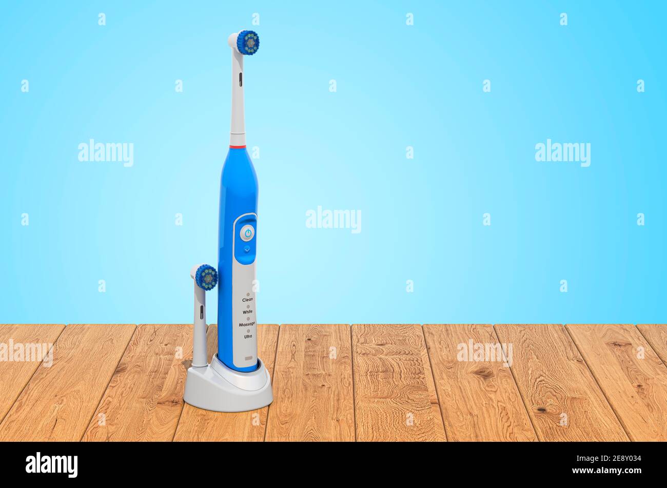 Electric toothbrush on the wooden planks, 3D rendering Stock Photo - Alamy