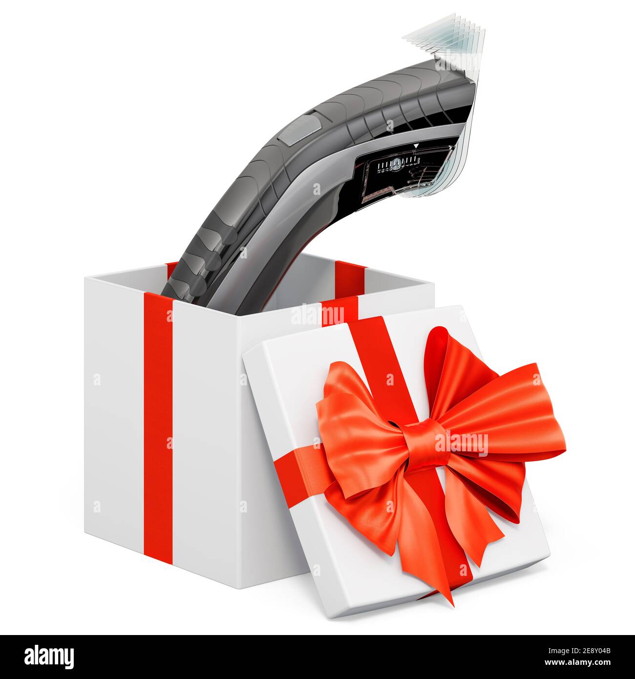 Electric hair clipper inside gift box, present concept. 3D rendering ...