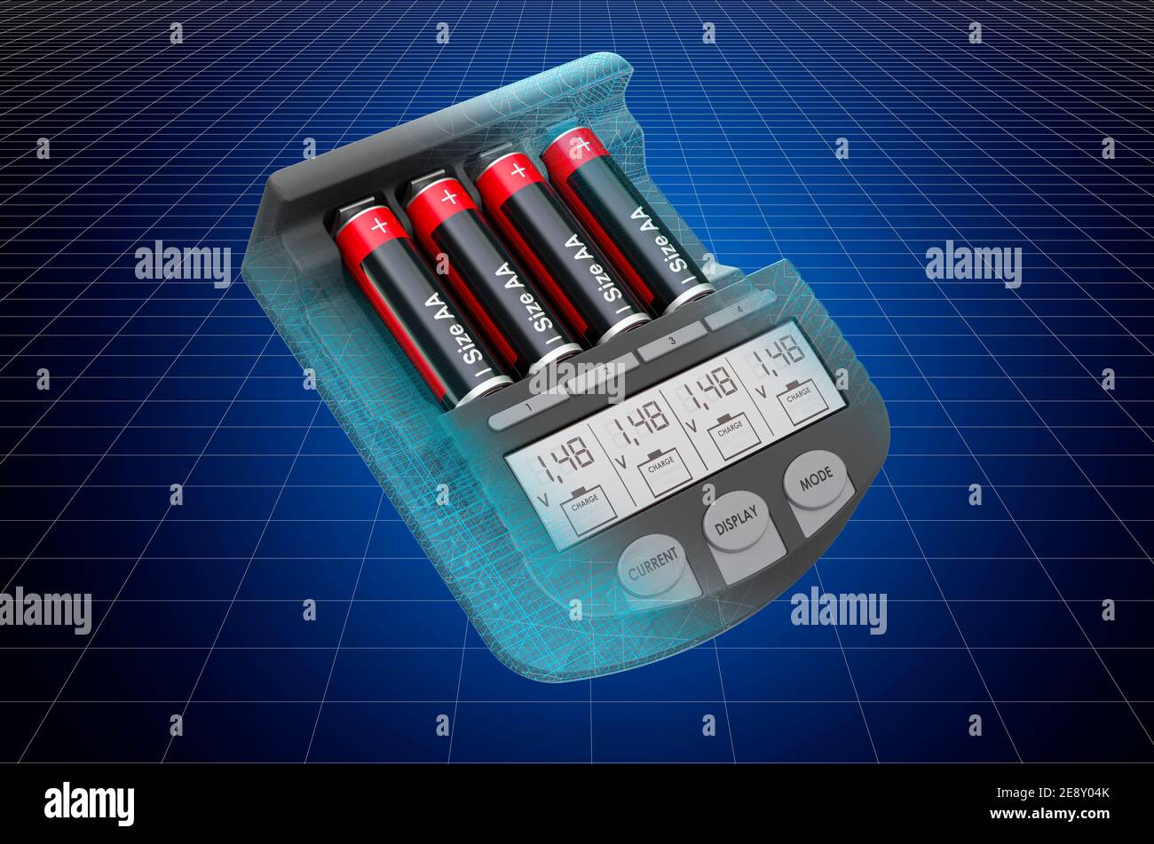 Visualization 3d cad model of battery charger, blueprint. 3D rendering ...