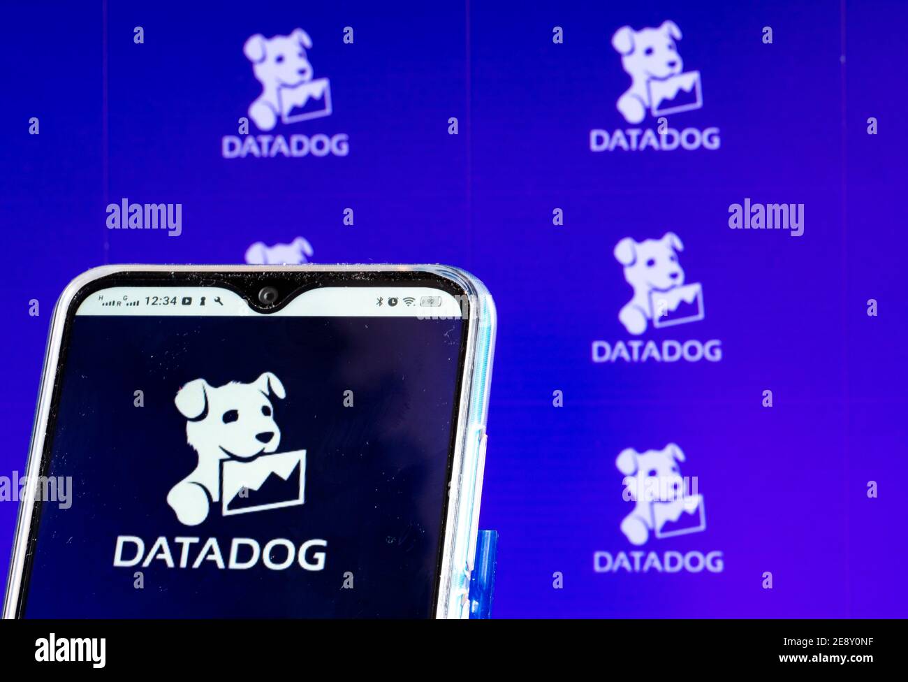In this photo illustration a Datadog Inc. logo is seen displayed on a ...
