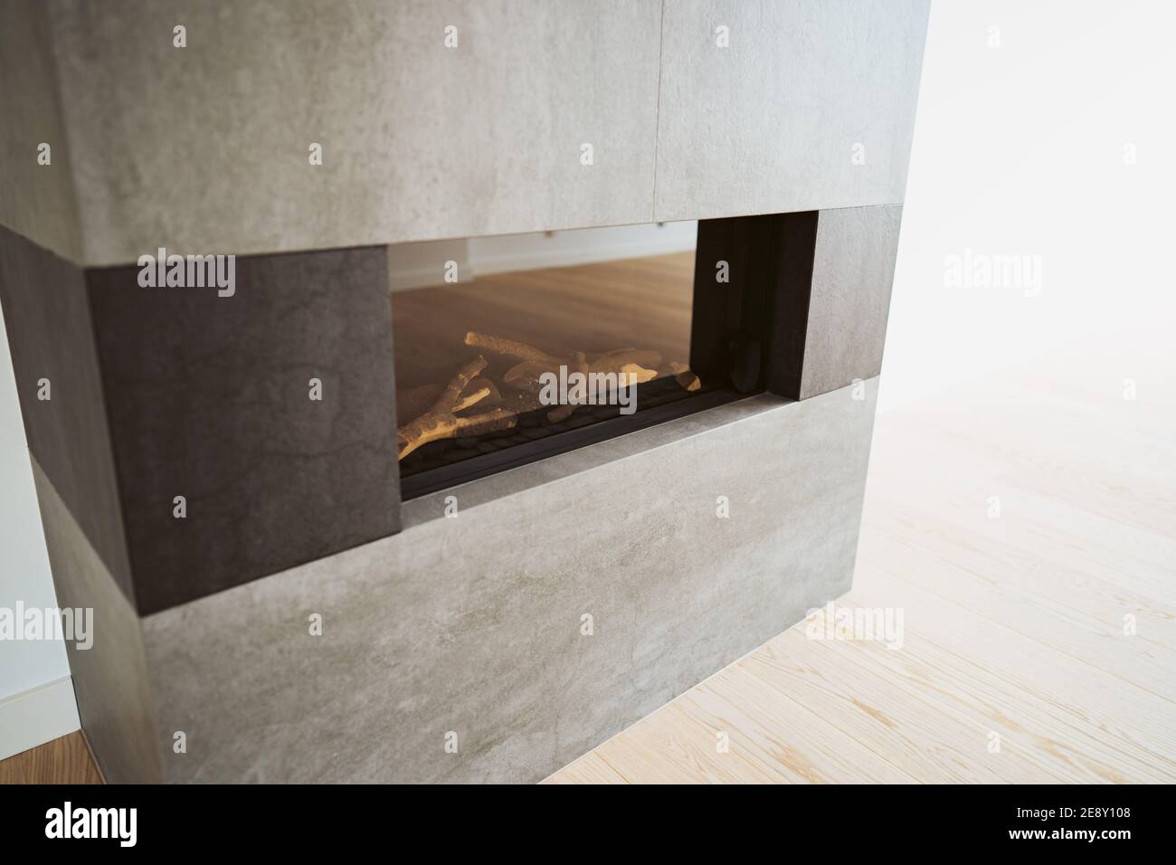photo of a modern fire place close up Stock Photo - Alamy
