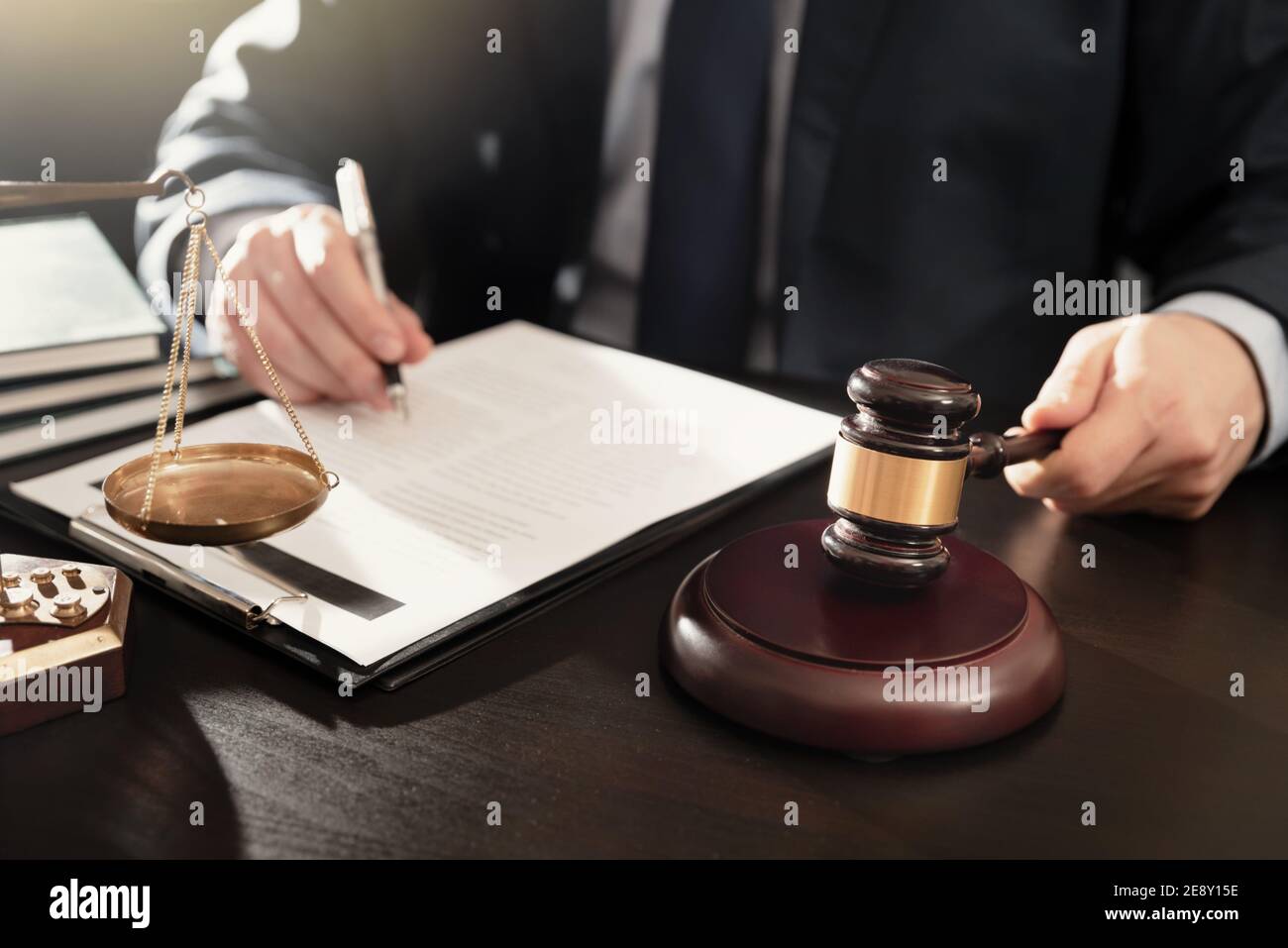 Lawyer, attorney with gavel working in the office. Legal, law concept ...