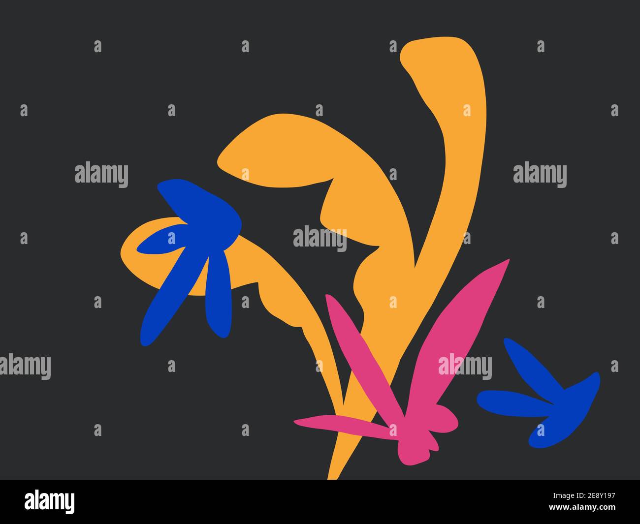 illustration colorful plant Stencil in Black background. Fauvism and ...