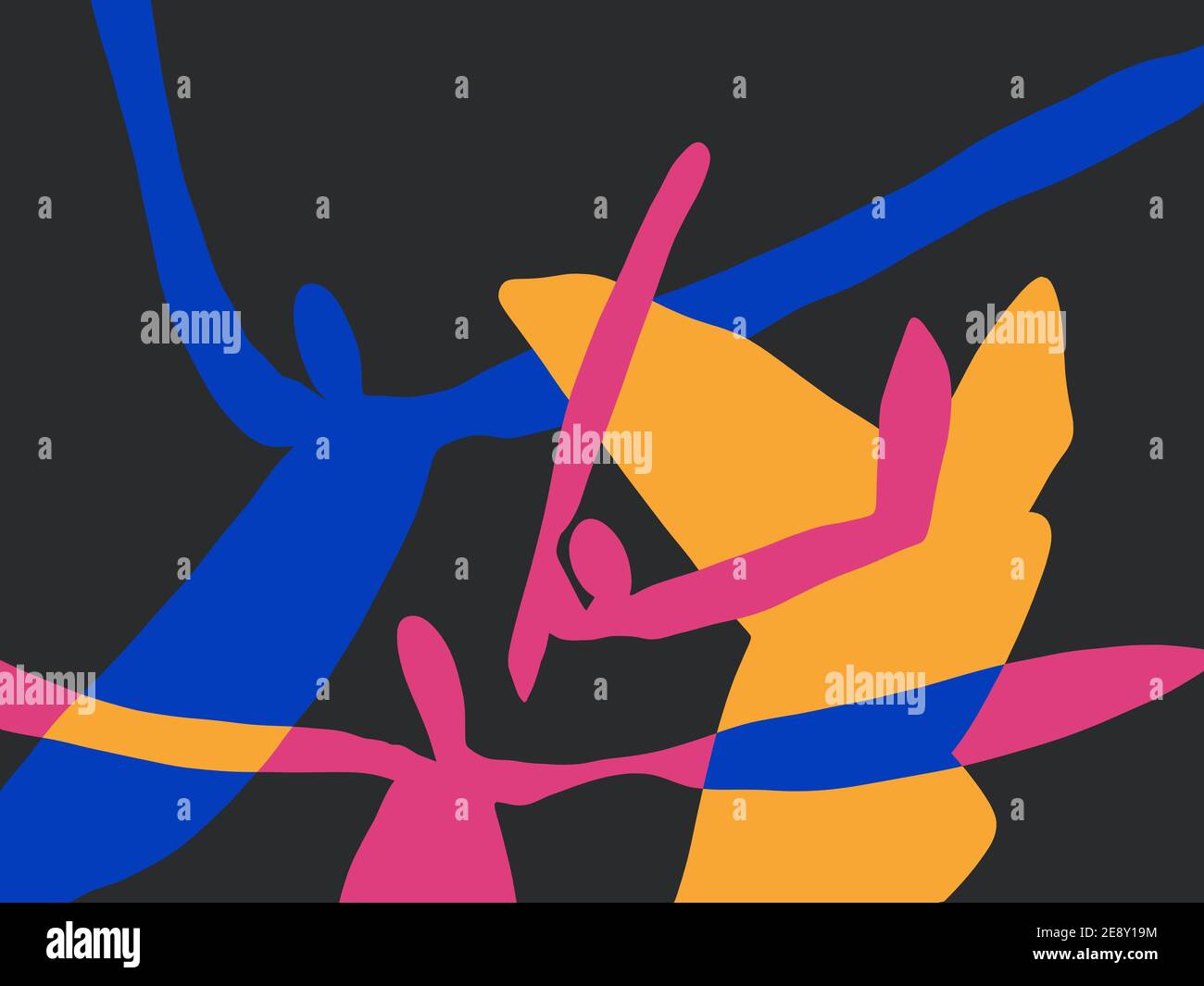 Abstract people illustration.Color collage in Black background. Fauvism ...