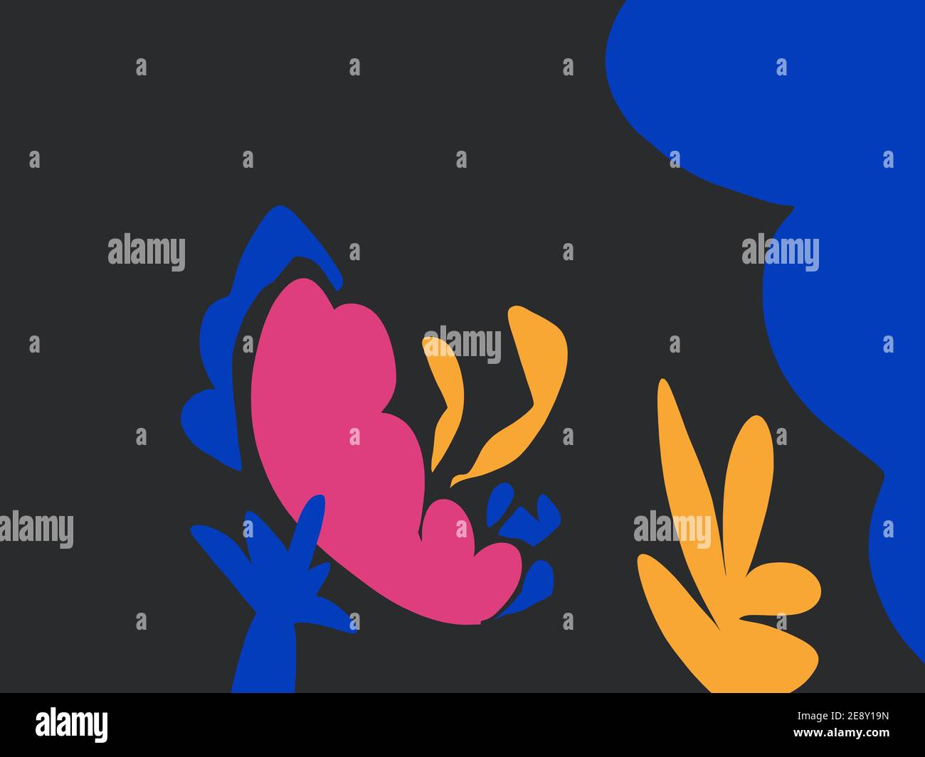 Abstract Flower and plant color painting in Black background. Fauvism ...