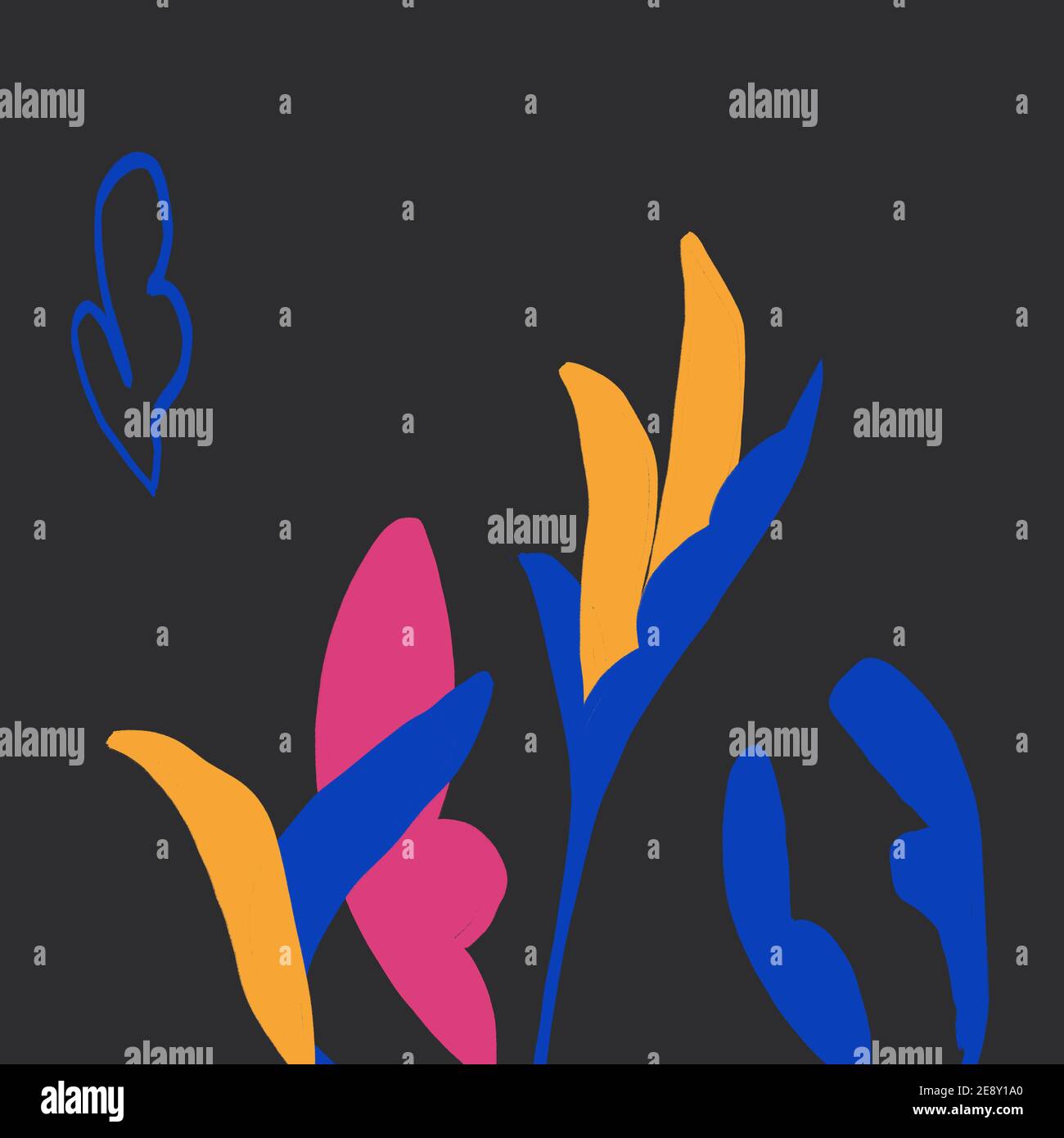 Abstract Flower and plant color painting in Black background. Fauvism ...