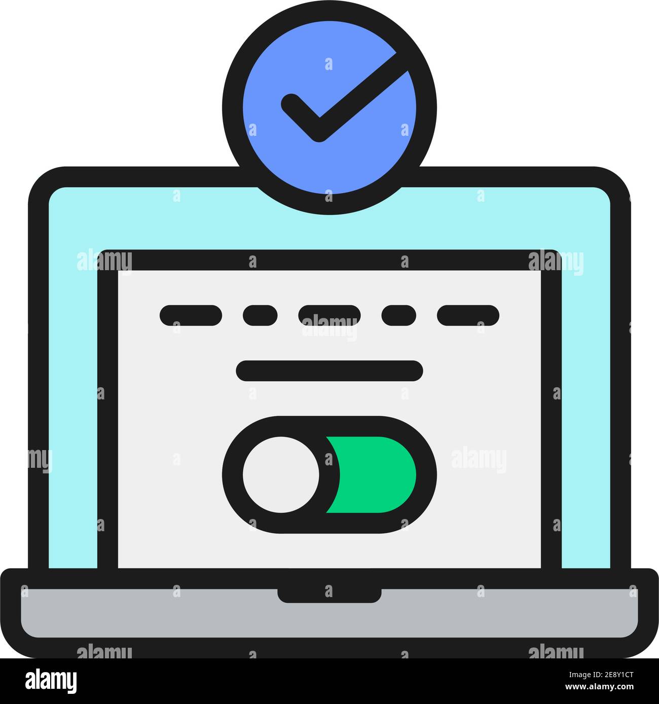 System login, laptop with check mark, user authorization flat color ...