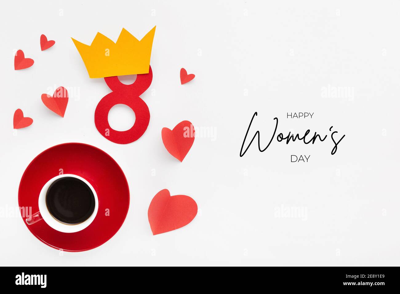 Overhead shot of a Women's day decoration setting with text on the side ...