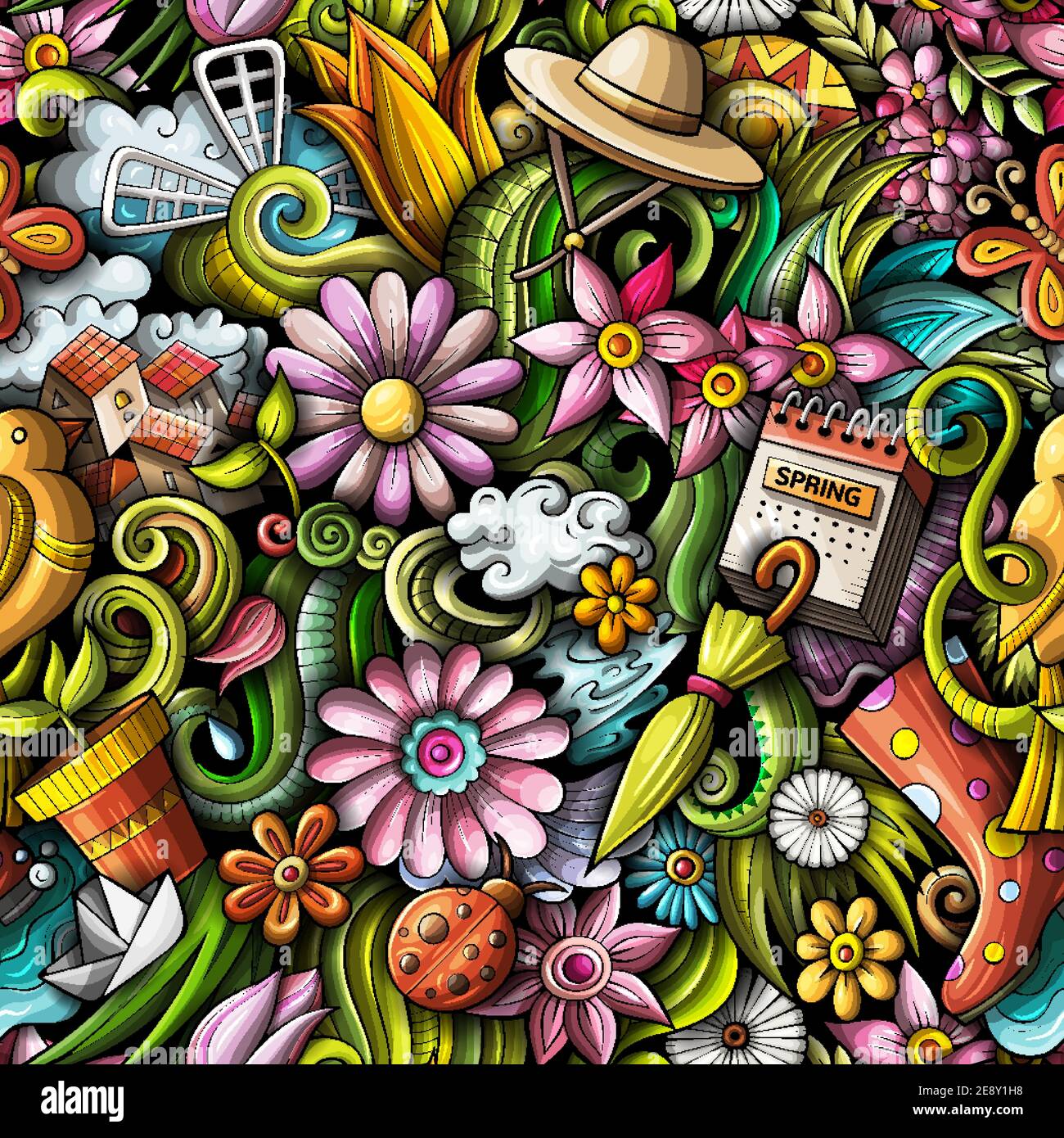 Cartoon doodles Spring seamless pattern Stock Vector Image & Art - Alamy
