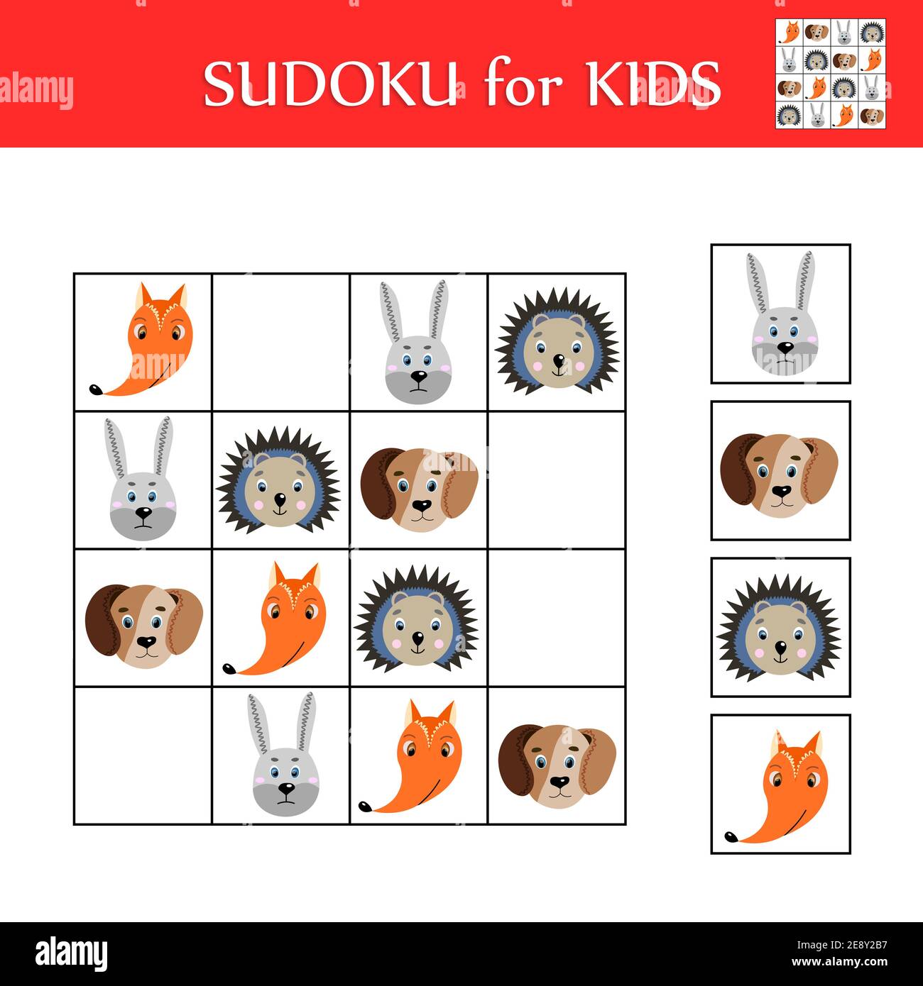 Sudoku game for children with pictures. Logic kids activity sheet ...