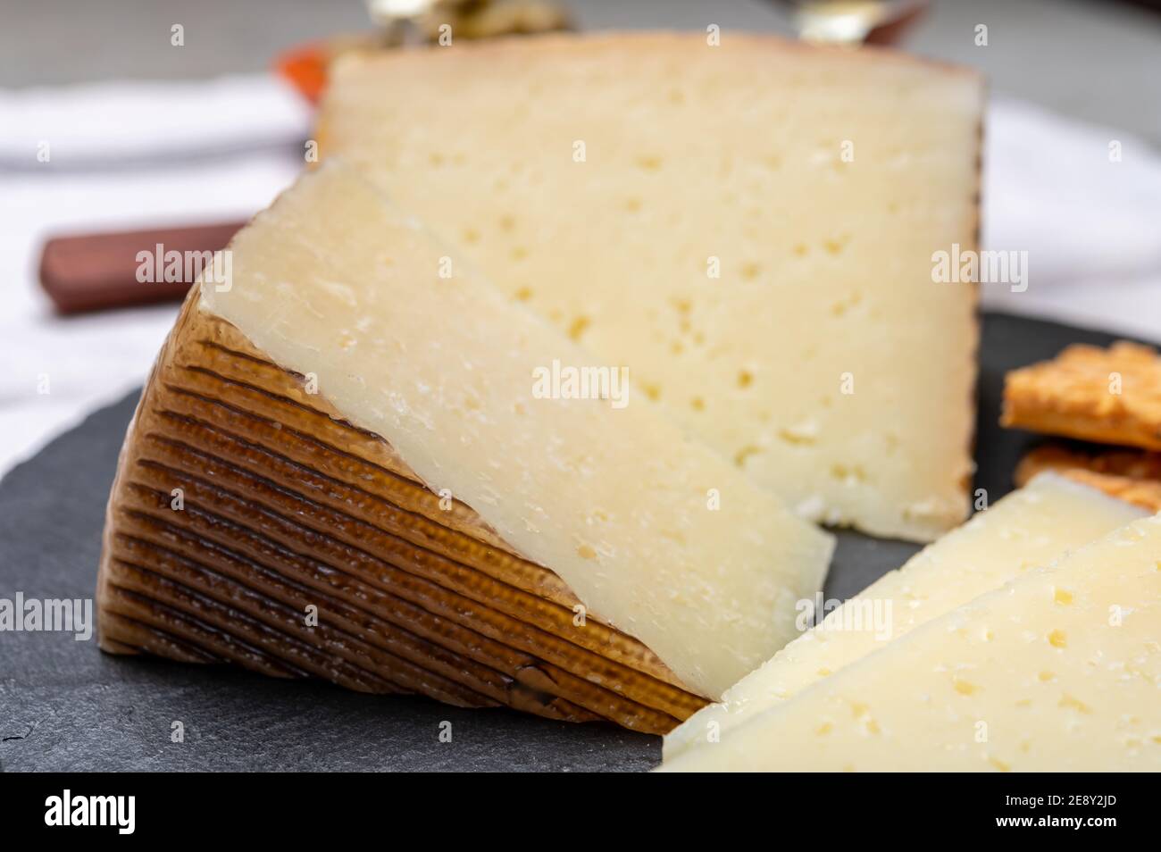 Spanish tapas, manchego cheese made from sheep milk and green olives ...
