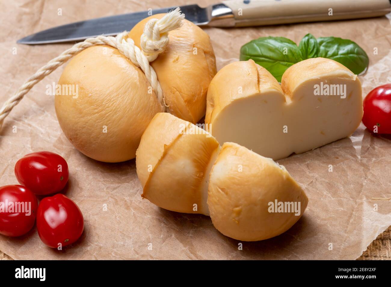 Italian semi hard handmade smoked scamorza cheese, from cow milk from ...