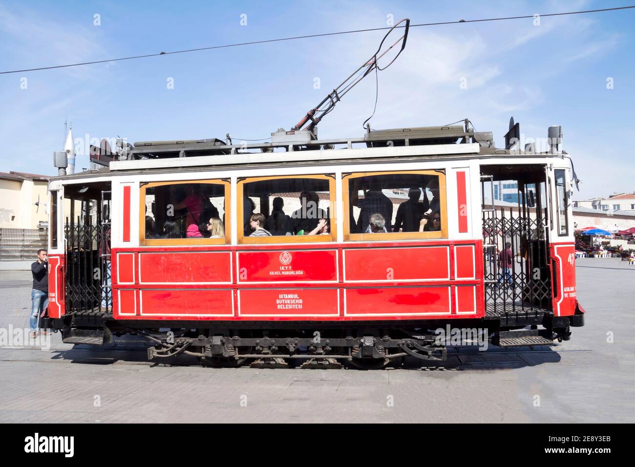 the old tram and people in Taksim, Istanbul, Turkey Stock Photo - Alamy