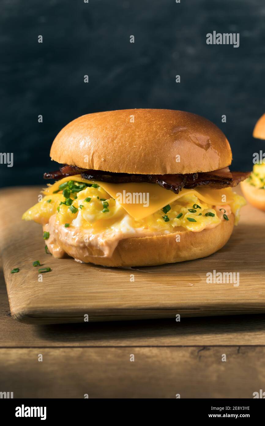 Homemade Bacon Egg Sandwich on a Brioche Bun with Cheese Stock Photo ...