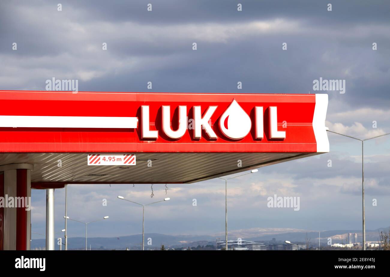 Lukoil Petrol Station sign. LUKOIL is a major international oil & gas ...