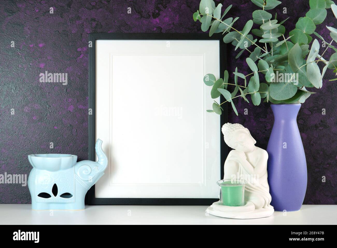 Zen Style Decor Picture Frame Mock up with eucalyptus leaves, buddha ...