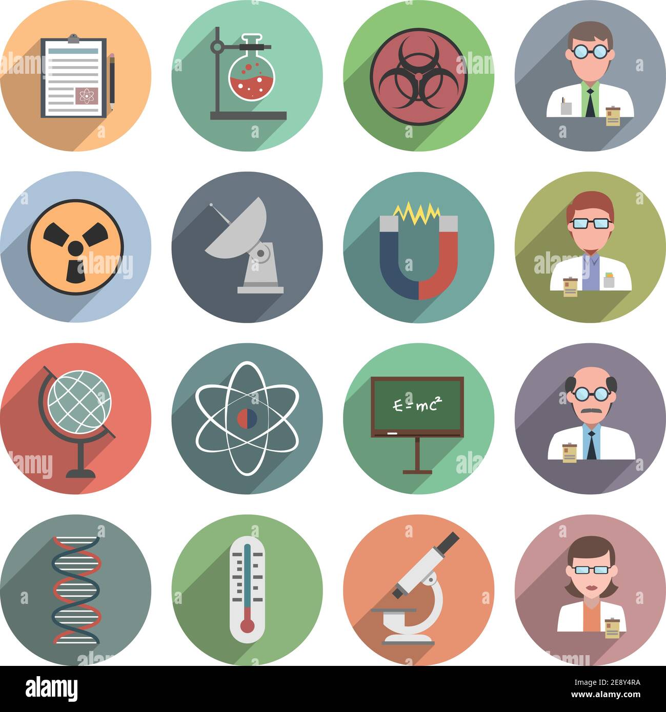 Science icon flat set with dna atom globe and magnet isolated vector ...