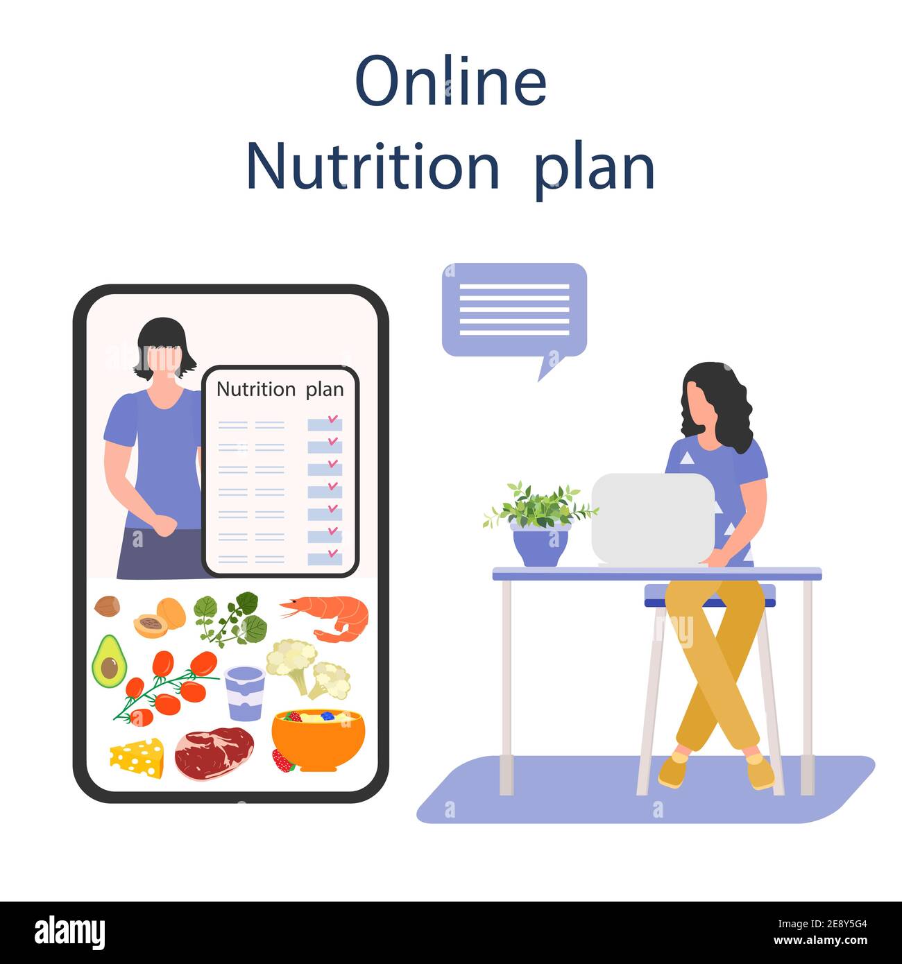 Vector illustration Nutrition Consultant Online explains diet to human ...