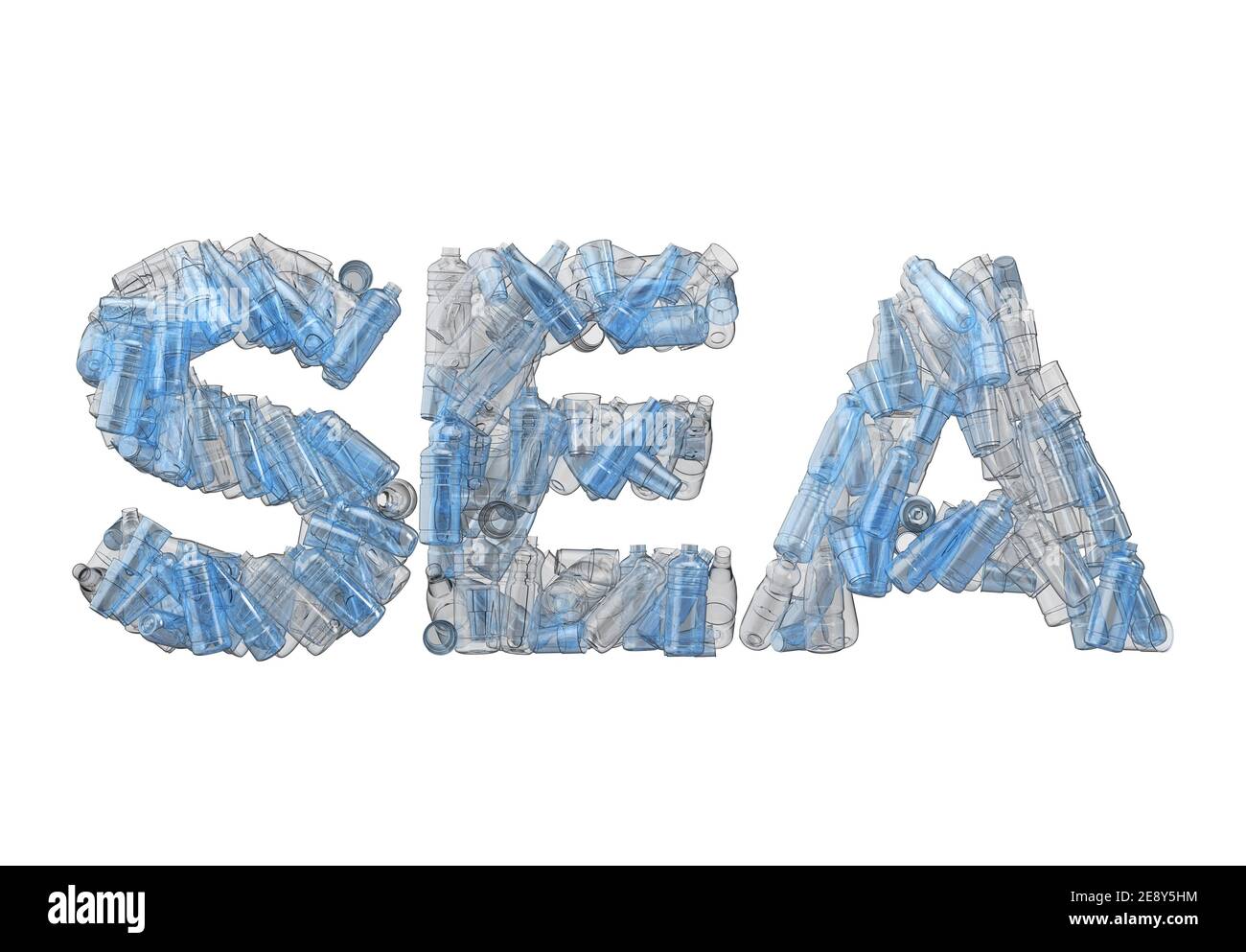 Sea word spelt out in empty plastic bottle font. 3D Rendering Stock ...