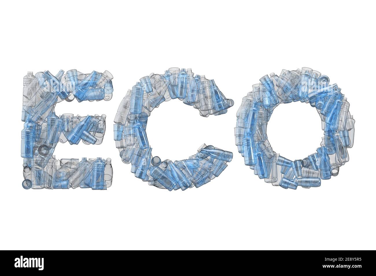 Eco word spelt out in empty plastic bottle font. 3D Rendering Stock ...