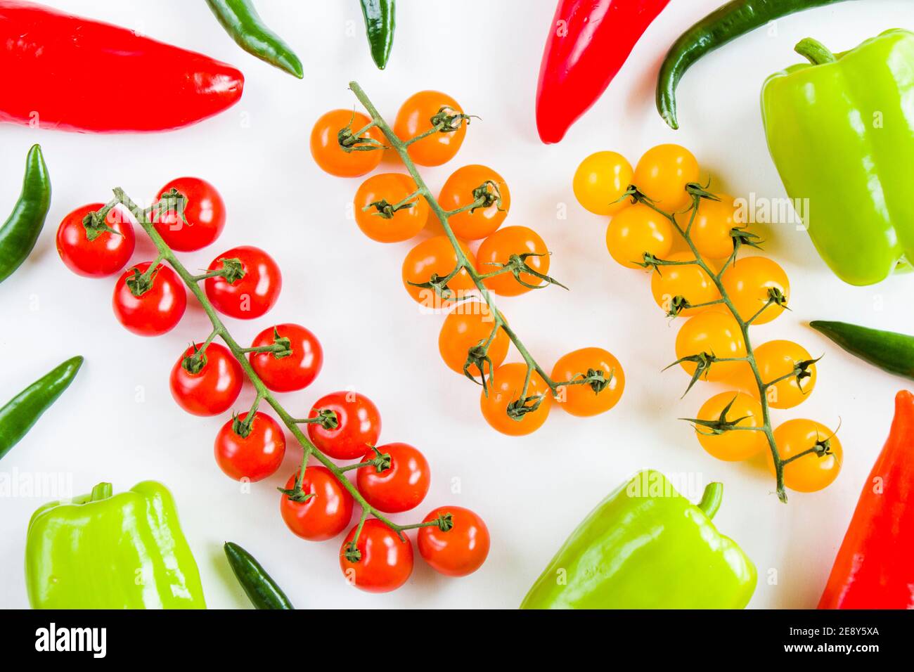 All color bell pepper, green spacy pepper and cherry tomatoes, colorful ...