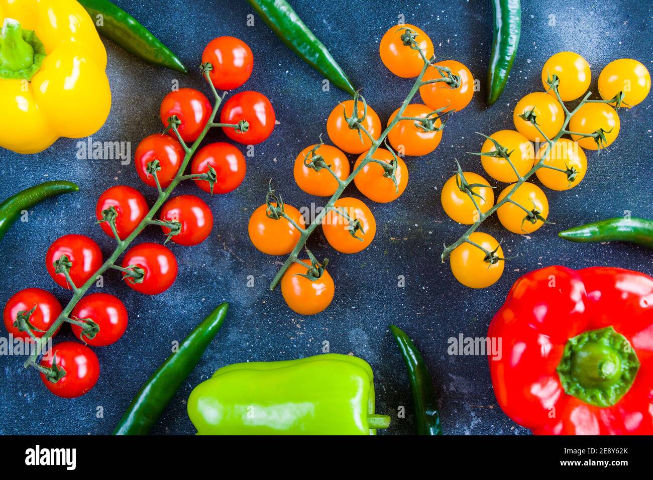 All color bell pepper, green spacy pepper and cherry tomatoes, colorful ...