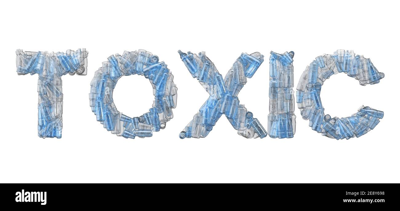 Toxic word spelt out in empty plastic bottle font. 3D Rendering Stock ...