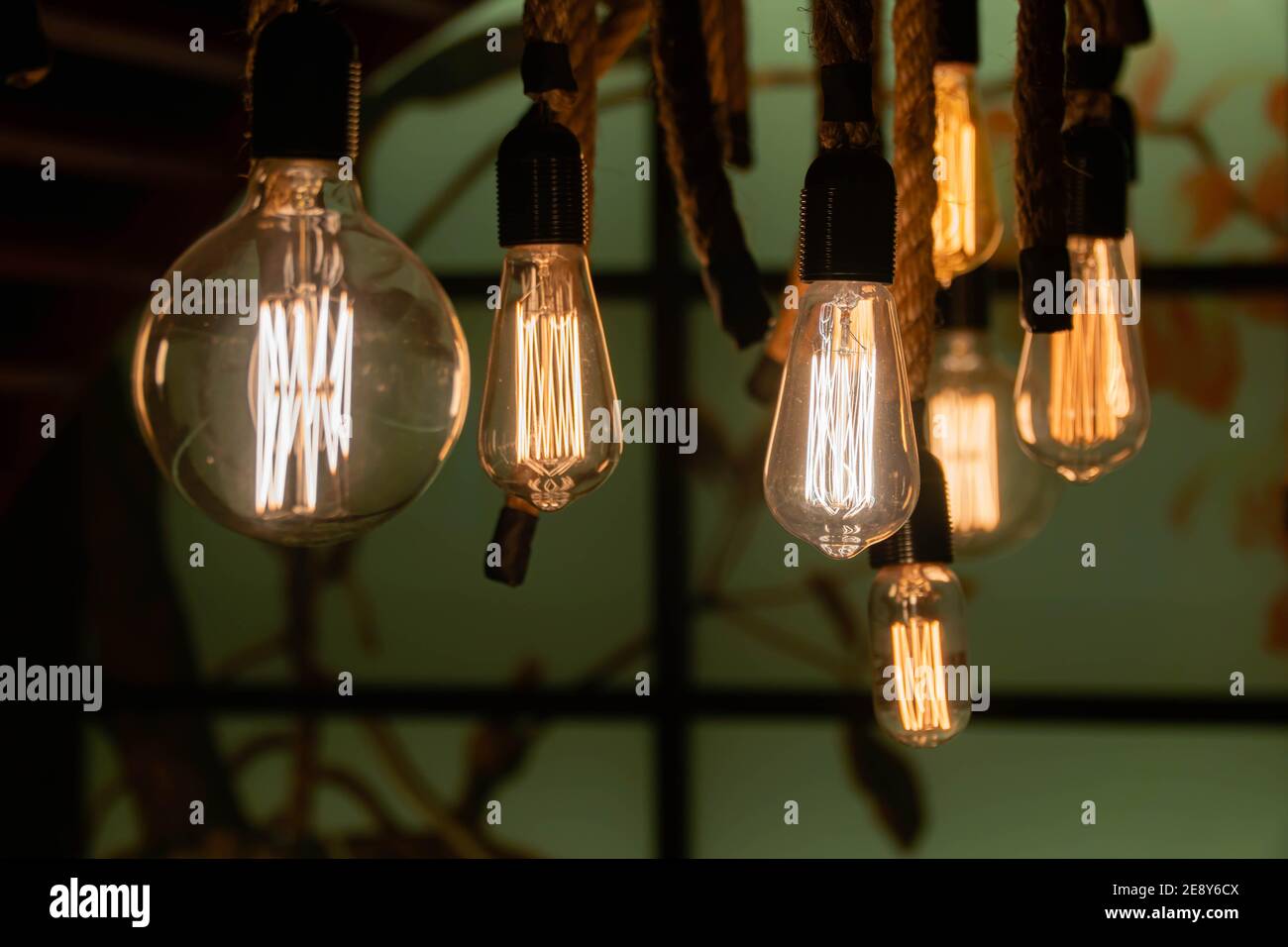 Stylish, modern and decorative lamps that are open in the dark Stock ...