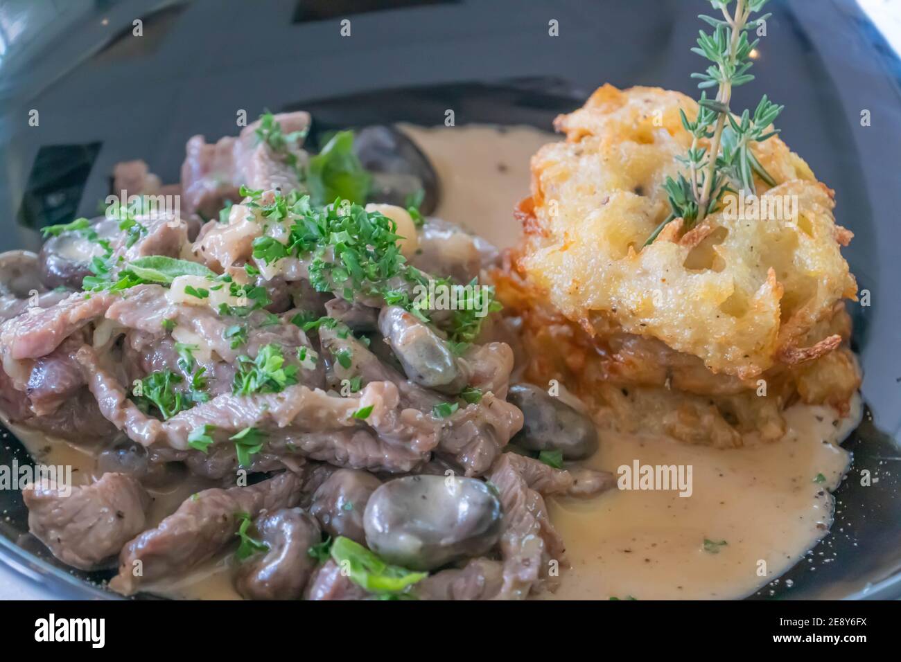 Beef salad with Champignon Mushroom and Fried vegetables Stock Photo ...