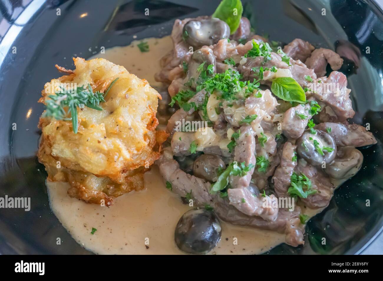 Beef salad with Champignon Mushroom and Fried vegetables Stock Photo ...