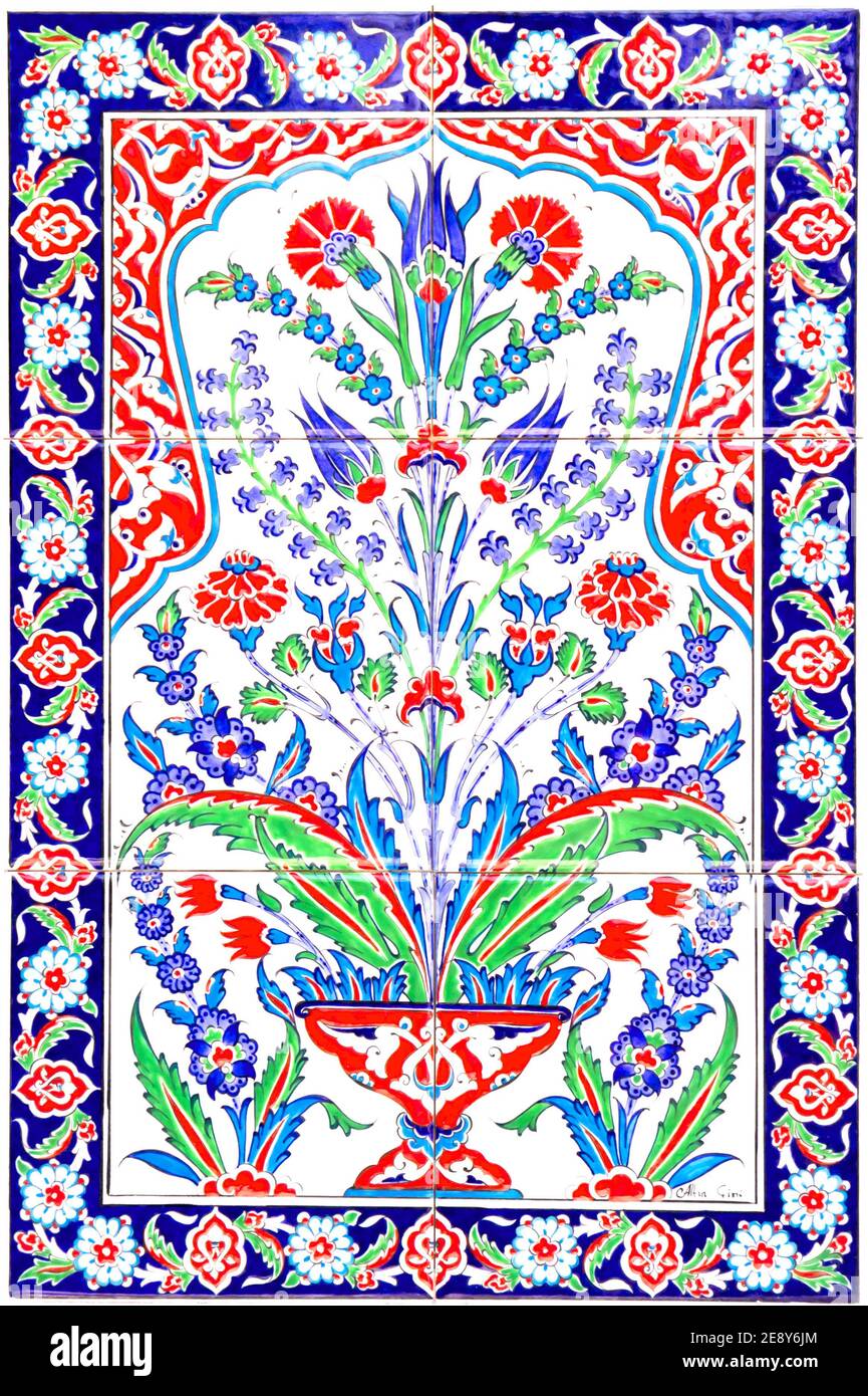 traditional turkish floral ornament on tiles Stock Photo - Alamy