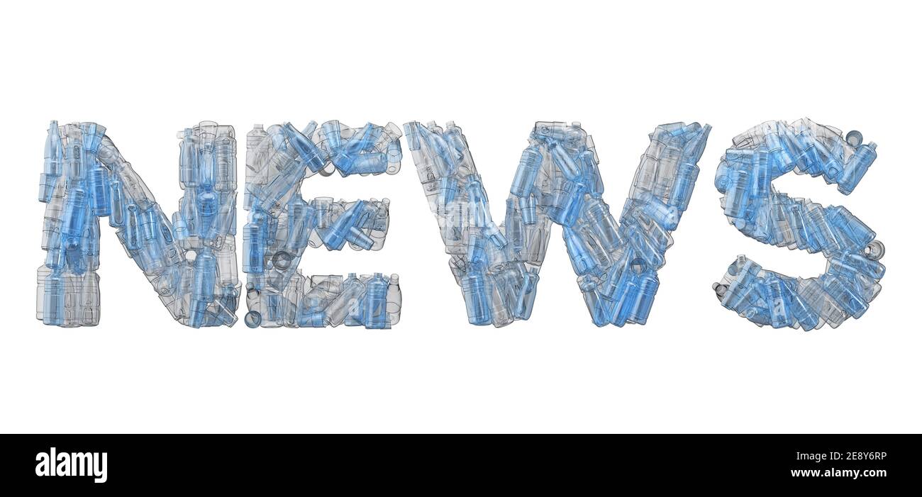News word spelt out in empty plastic bottle font. 3D Rendering Stock ...