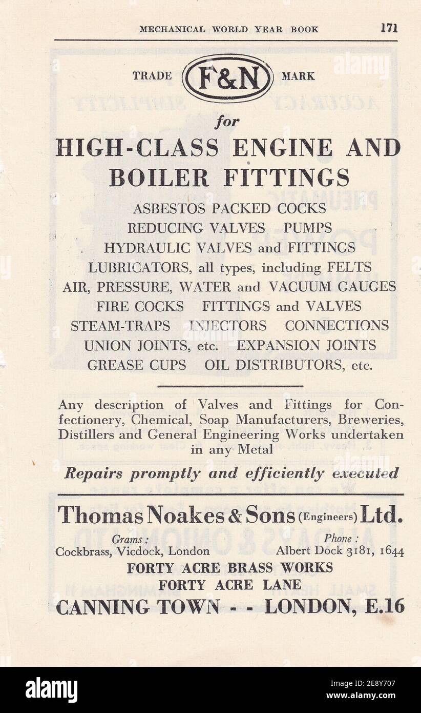 Vintage advert for Thomas Noakes & Sons (Engineers) Ltd Stock Photo - Alamy