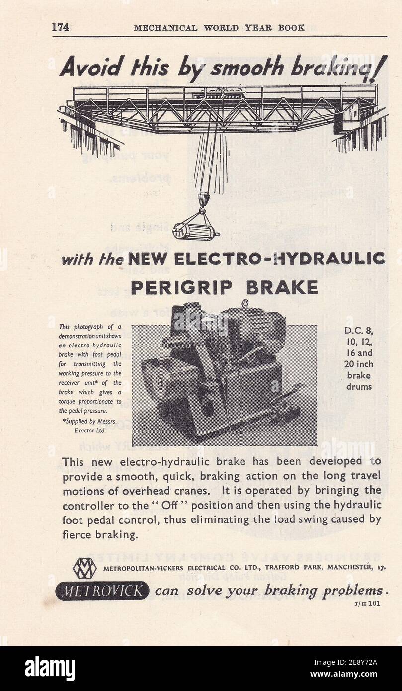 Vintage advert for Metropolitan-Vickers Electrical Co. Ltd Stock Photo ...
