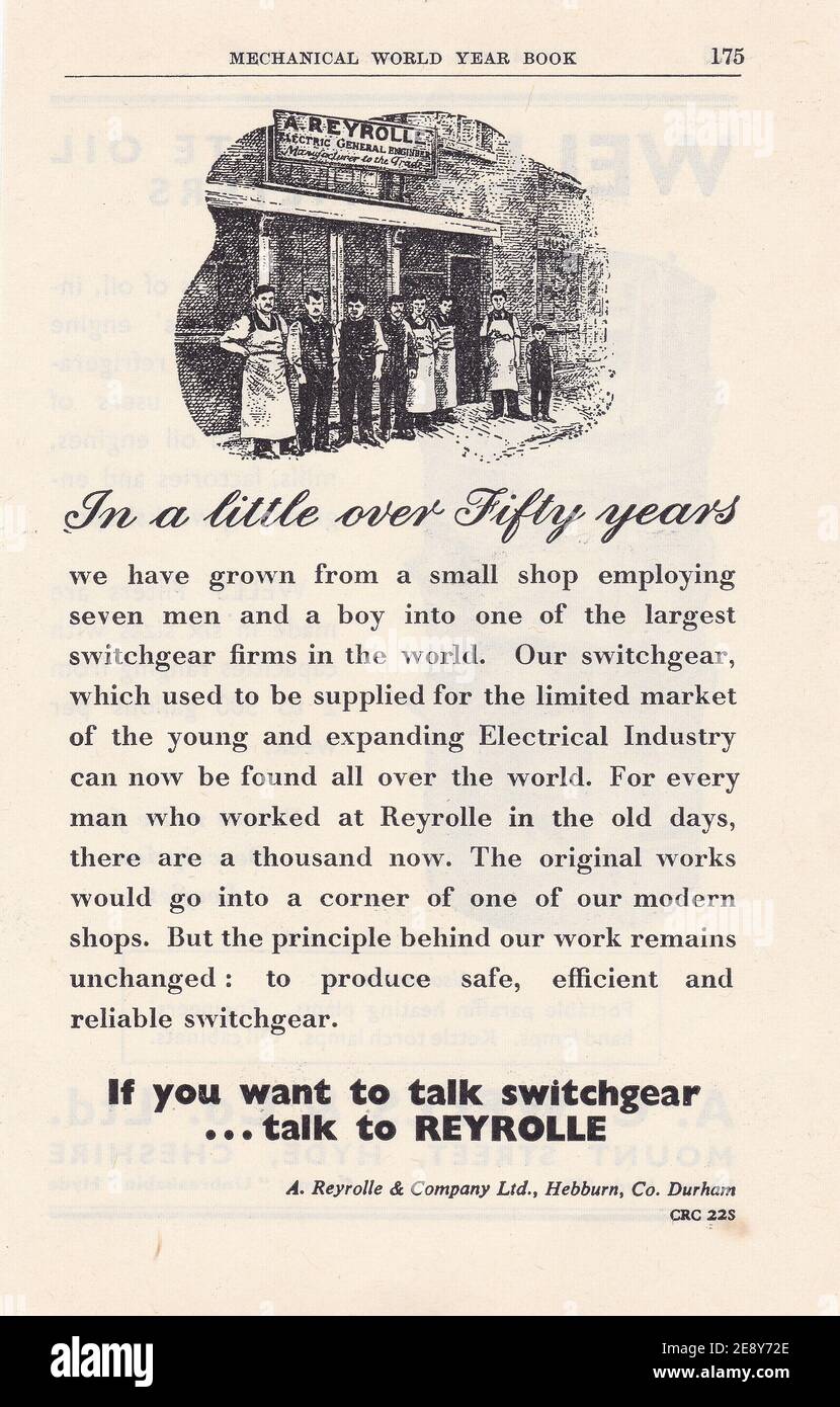 Vintage advert for A. Reyrolle & Company Ltd Stock Photo - Alamy
