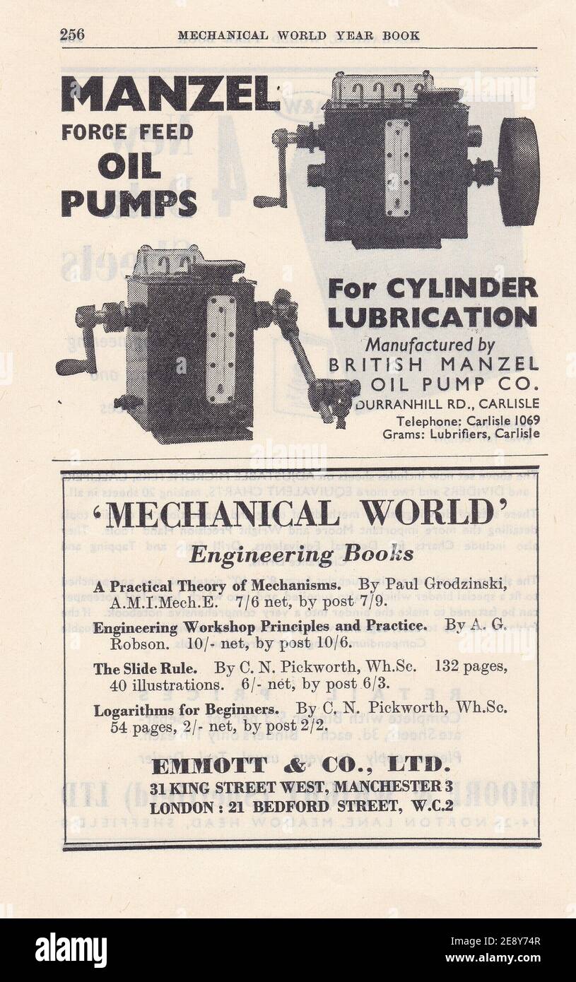 Vintage advert for British Manzel Oil Pump Co. and Emmott & Co. Ltd ...