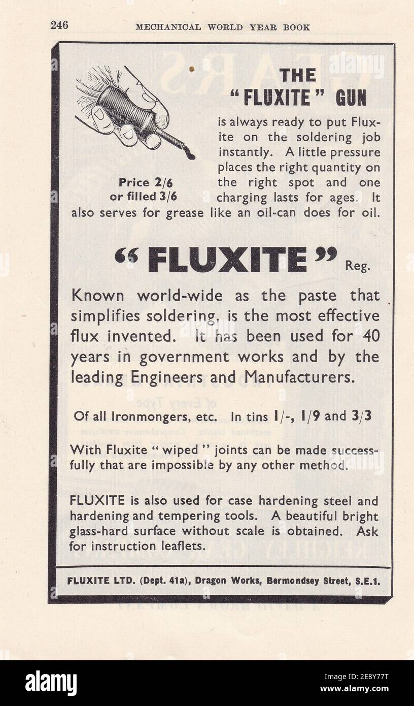 Vintage advert for Fluxite Ltd Stock Photo - Alamy